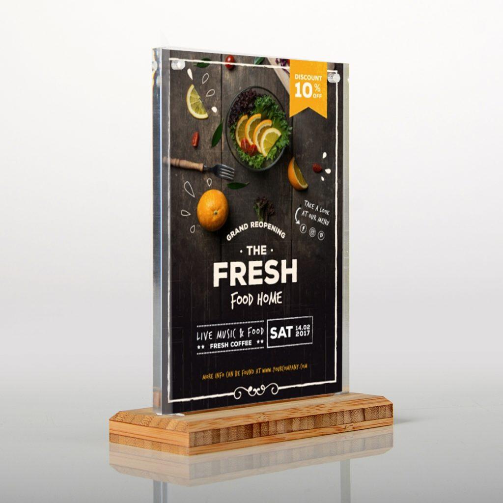 Display Frame with Bamboo Base | Acrylic POS Frame | 6x4, A4, A5
