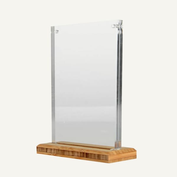 Display Frame with Bamboo Base | Acrylic POS Frame | 6x4, A4, A5